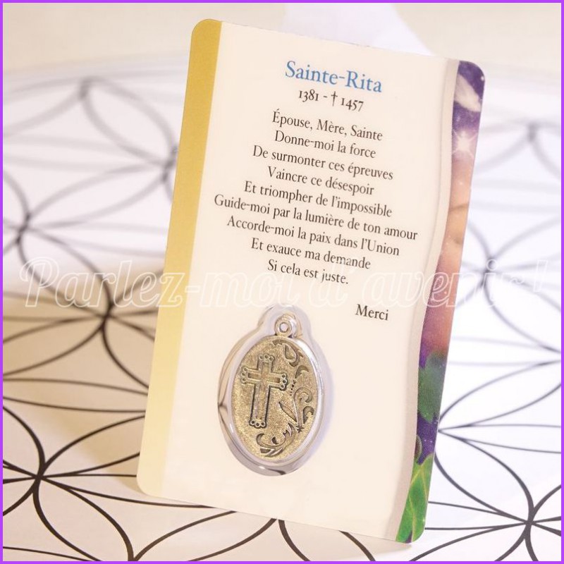 Sainte Rita, Médaille et prière sur carte plastifiée Sainte Rita, Médaille et prière sur carte plastifiée